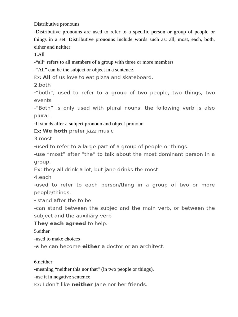 Understanding Distributive Pronouns | PDF