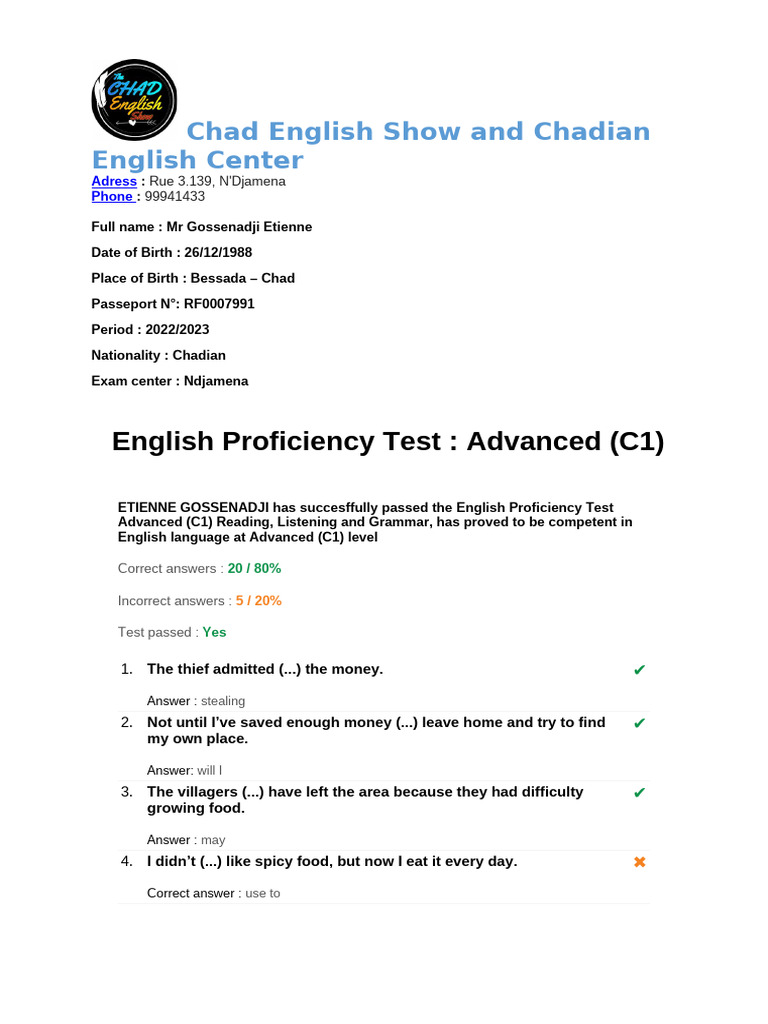 English Proficiency Test Advanced (C1) | PDF