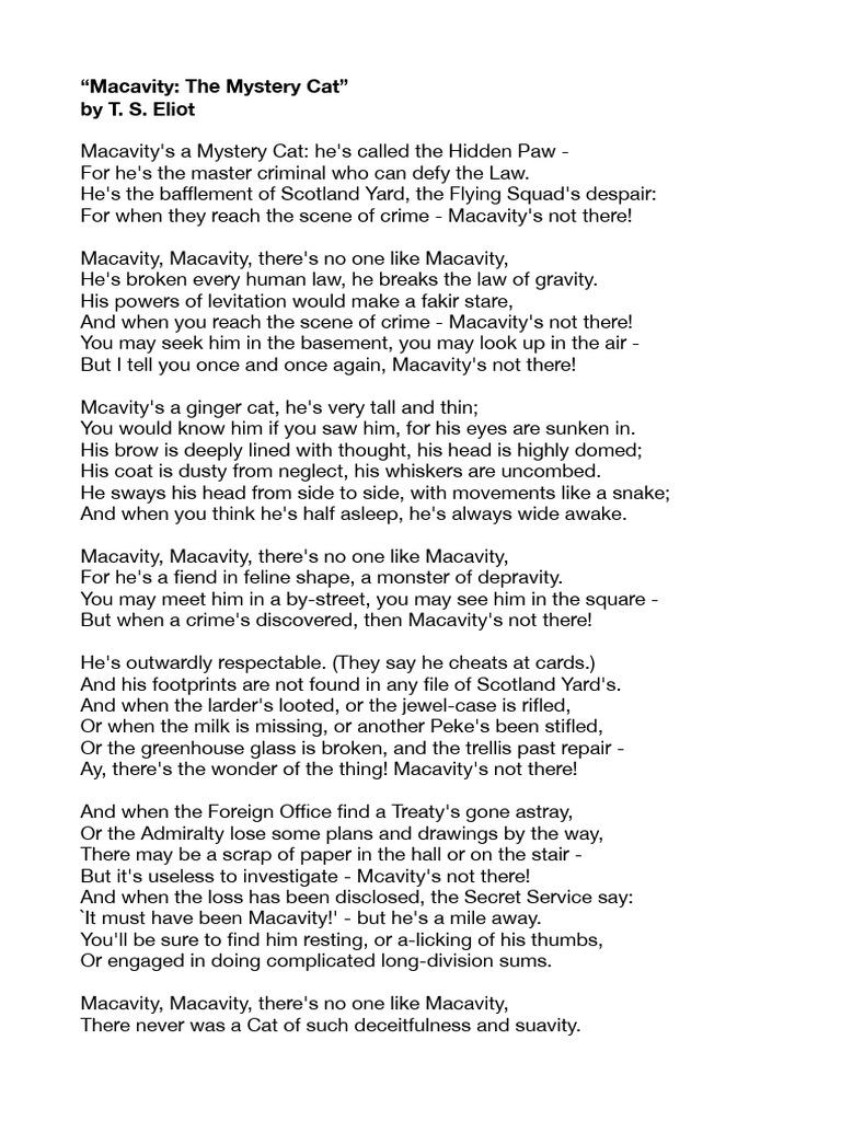 Macavity_the_mystery_cat | PDF | Cats | Adaptations Of Works