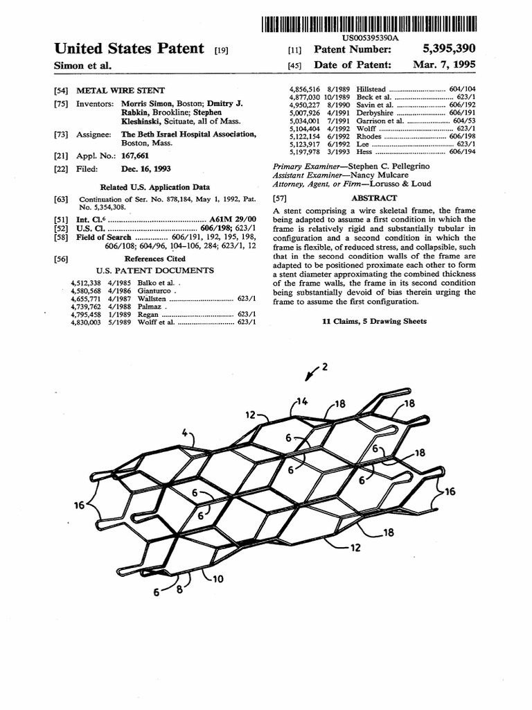 1993 US5395390A Hexagonal Cell & U Shaped Elements | PDF | Stent | Catheter