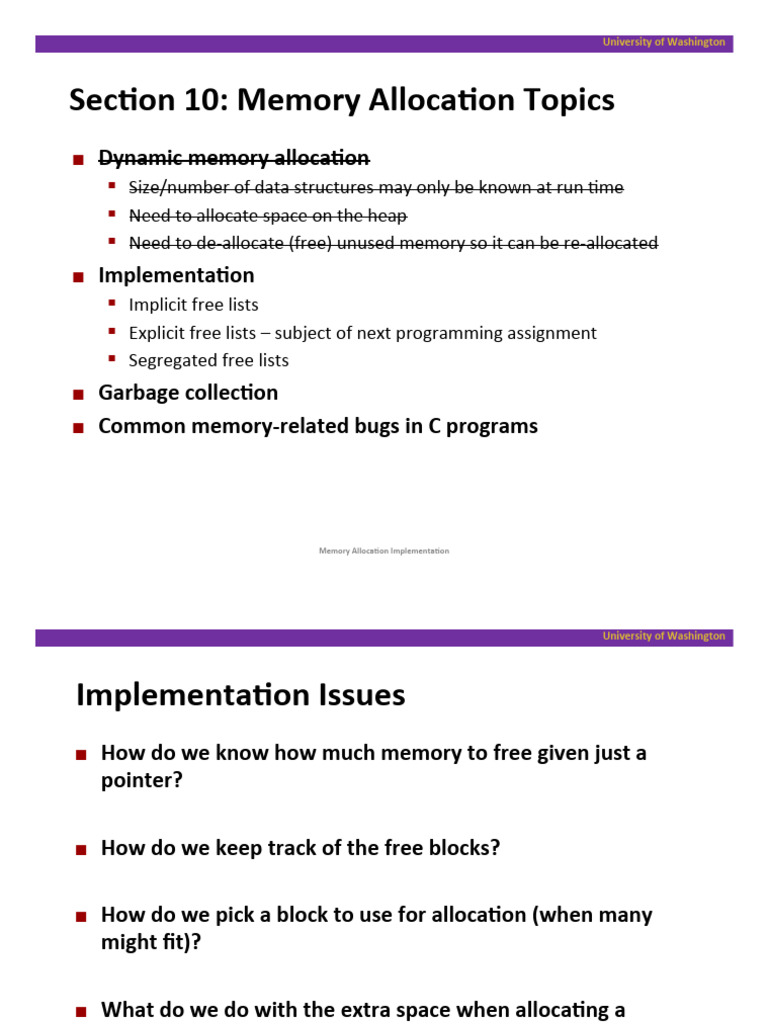 Lecture Slides 10 103 Memallocation Impl Pdf Operating System Technology Software Engineering