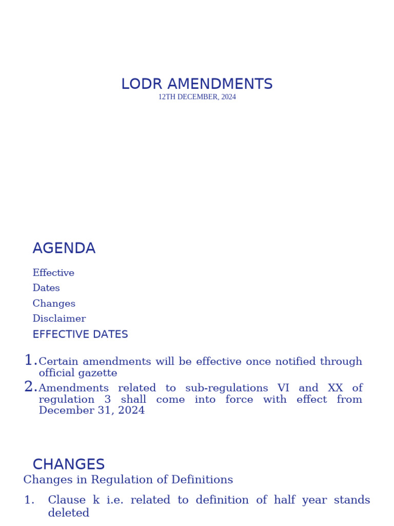 LODR Amendments - Dec 12, 2024 | PDF | Banks | Board Of Directors