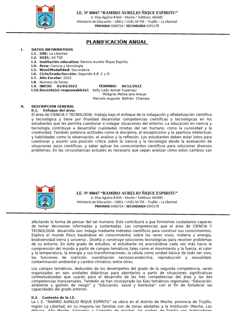 2do CyT Programación Anual 2022 | PDF | Aprendizaje | Conocimiento