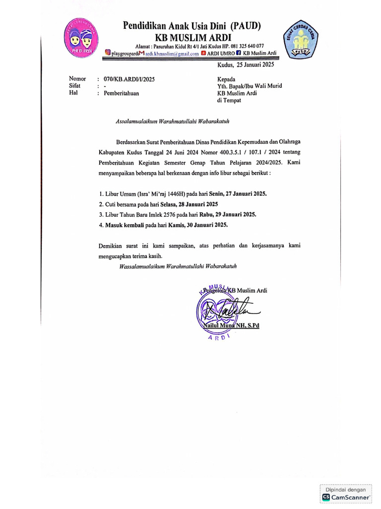 KBArdi Surat Info libur | PDF