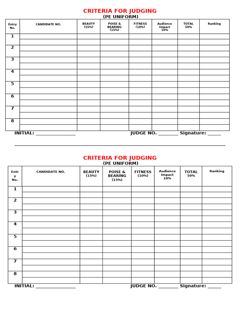 Judging Criteria for PE Uniforms | PDF