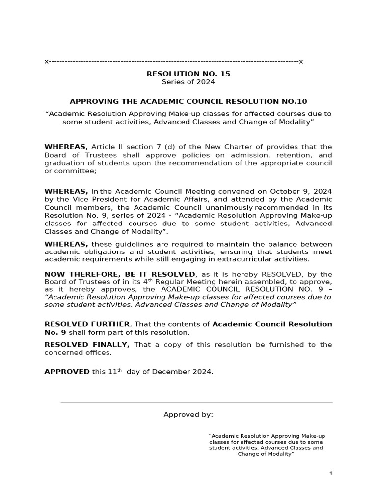 Draft Board Reso No. 15 s. 2024 Acad Reso No 10 College | PDF