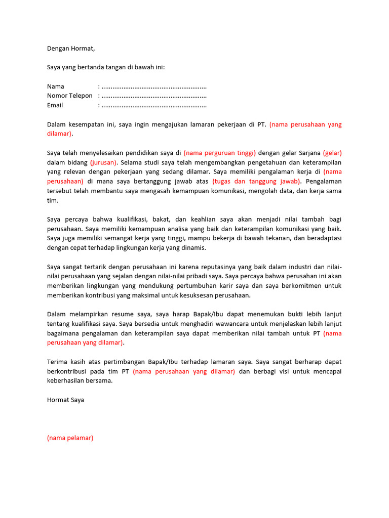 Contoh Application Letter | PDF