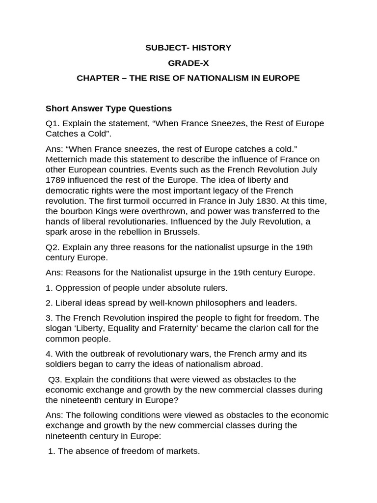 Rise of Nationaism in Europe Notes (Unit 1to 3) | PDF | Nationalism ...
