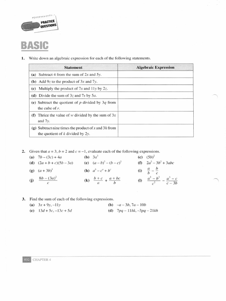 G7 Basic Algebra | PDF | Arithmetic | Elementary Mathematics