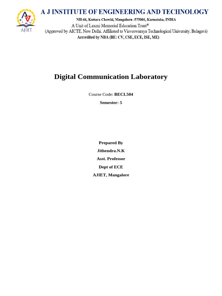 Digital Communication Laboratory - AJIET | PDF | Modulation | Detector (Radio)