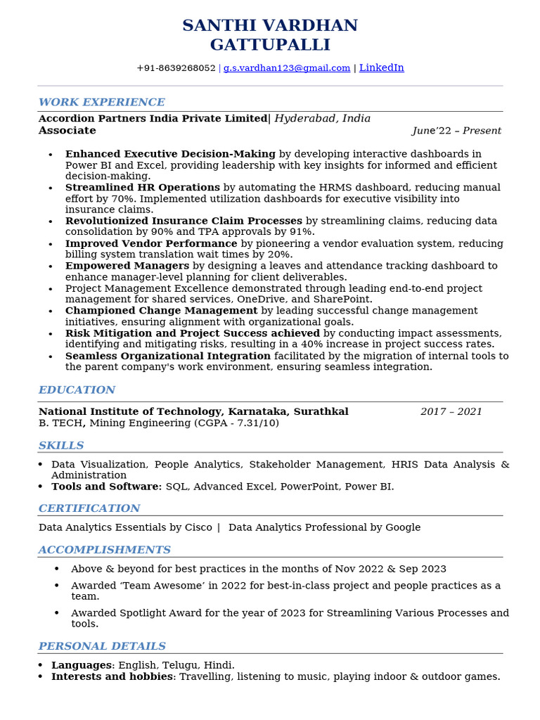 Santhi Vardhan: Data Analytics Expert | PDF | Analytics | Change Management