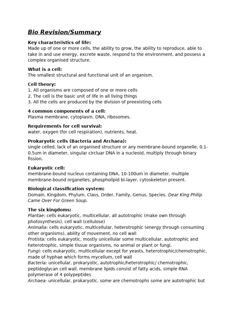 Bio Summary (Up To T3) 2024 - Year 10 | PDF | Meiosis | Dominance ...