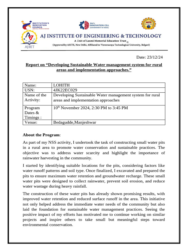 Water Management Report Nss | PDF