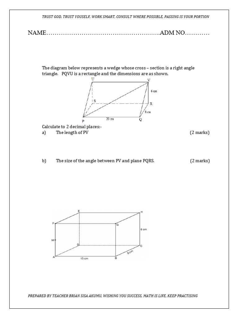 3D Geometry Revision Exam 2023 | PDF | Polytopes | Geometry