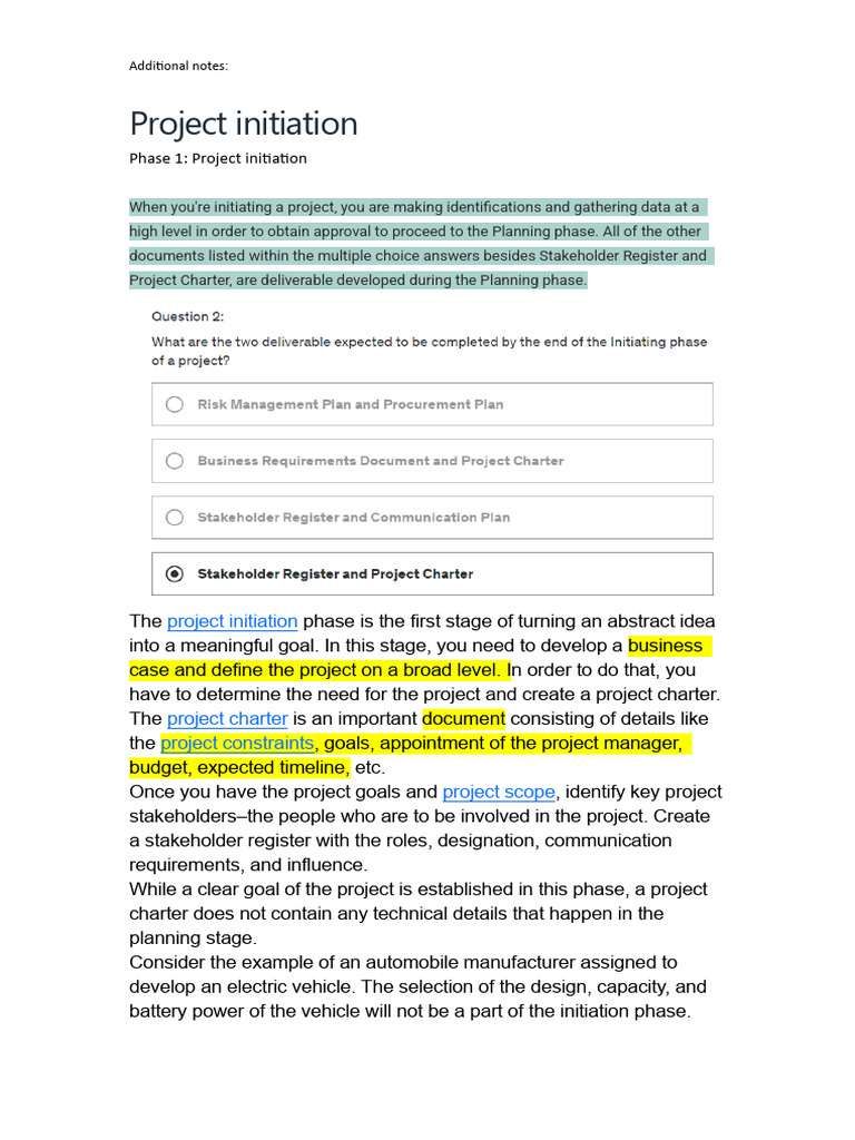 PMP-Project Initiation - Note | PDF