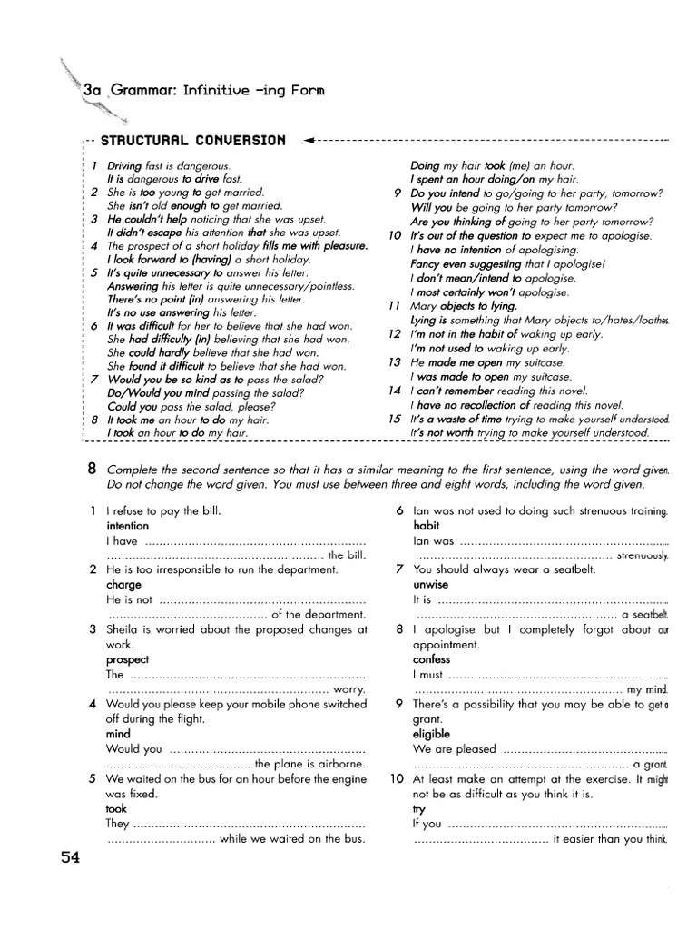 Proficiency Grammar STRUCTURAL CONVERSION EXERCISES PHRASALS 54 - 60 | PDF