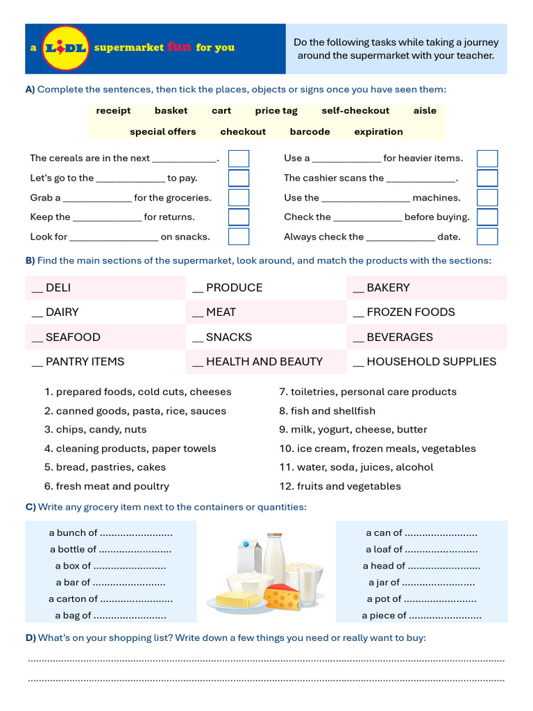 Supermarket Learning Activities | PDF | Supermarket | Grocery Store