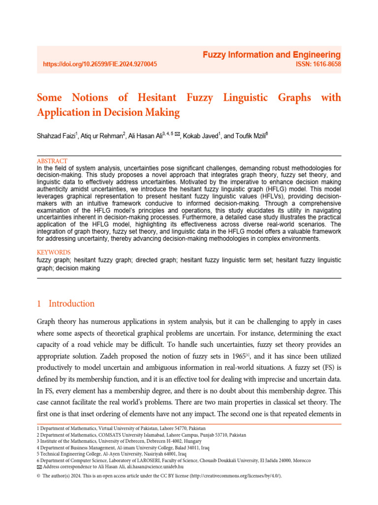 Some Notions of Hesitant Fuzzy Linguistic Graphs With Application in Decision Making | PDF ...