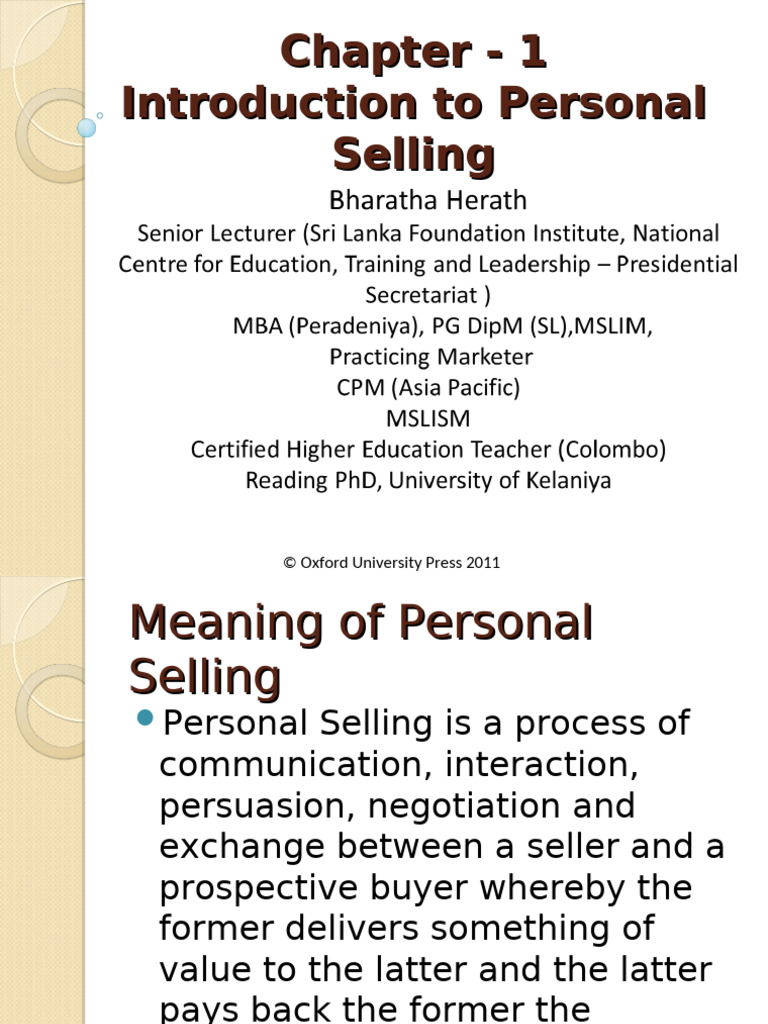 Chapter 1 Introduction To Personal - Selling | PDF | Sales | Human ...