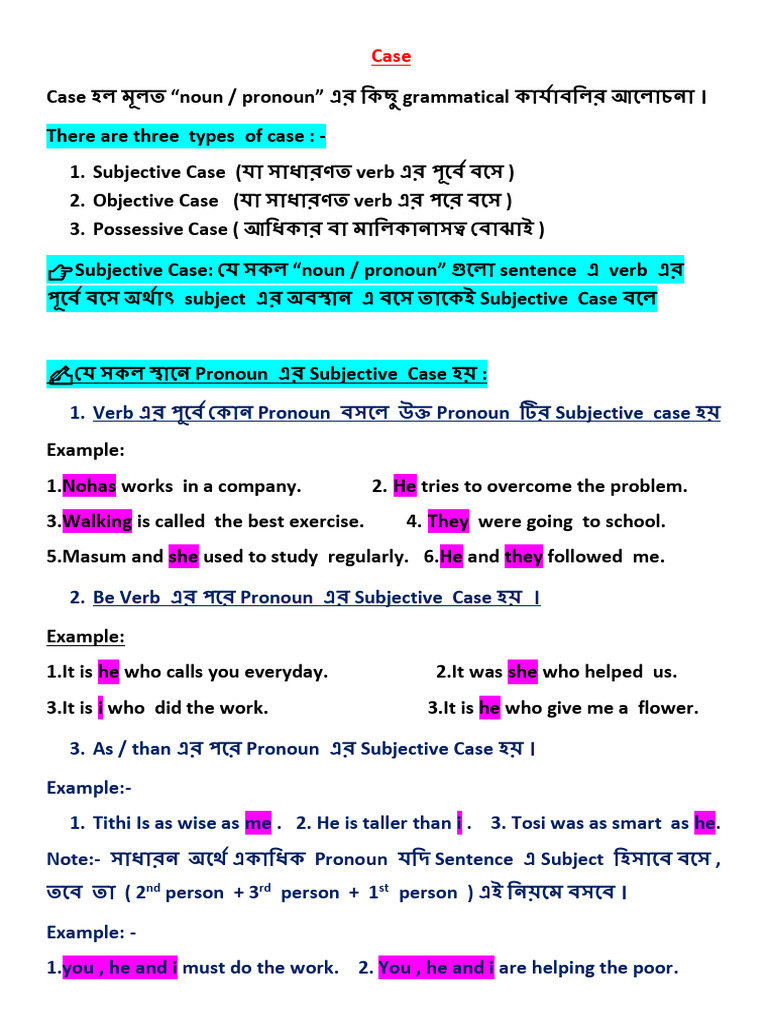 Understanding Grammatical Cases in English | PDF | Verb | Pronoun