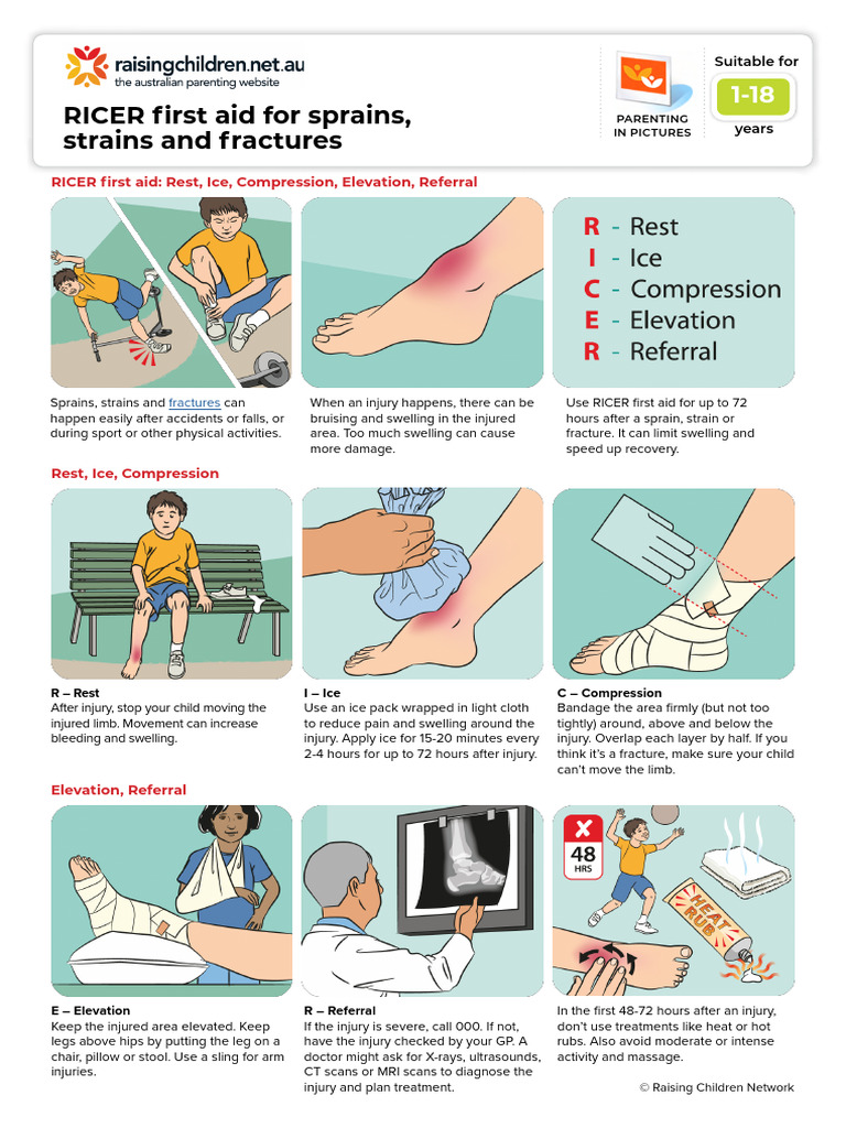 RICER First Aid for Sprains Strains and Fractures | PDF | Biomechanics ...