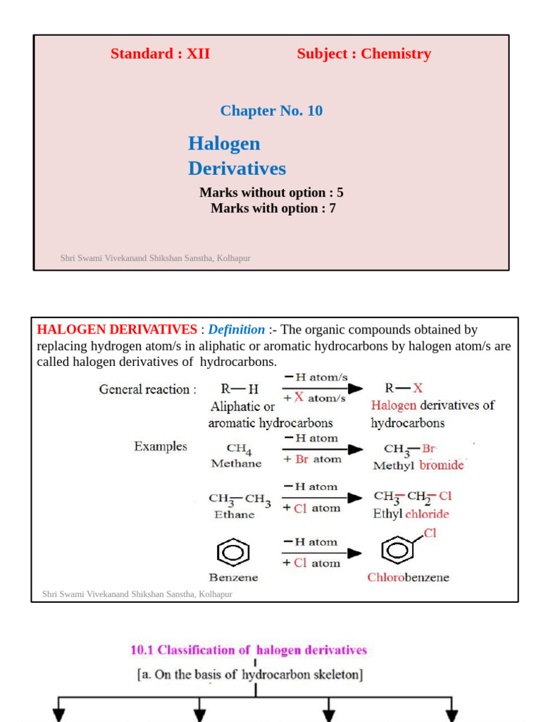 Halogen Derivatives | PDF | Chemical Reactions | Chemical Substances
