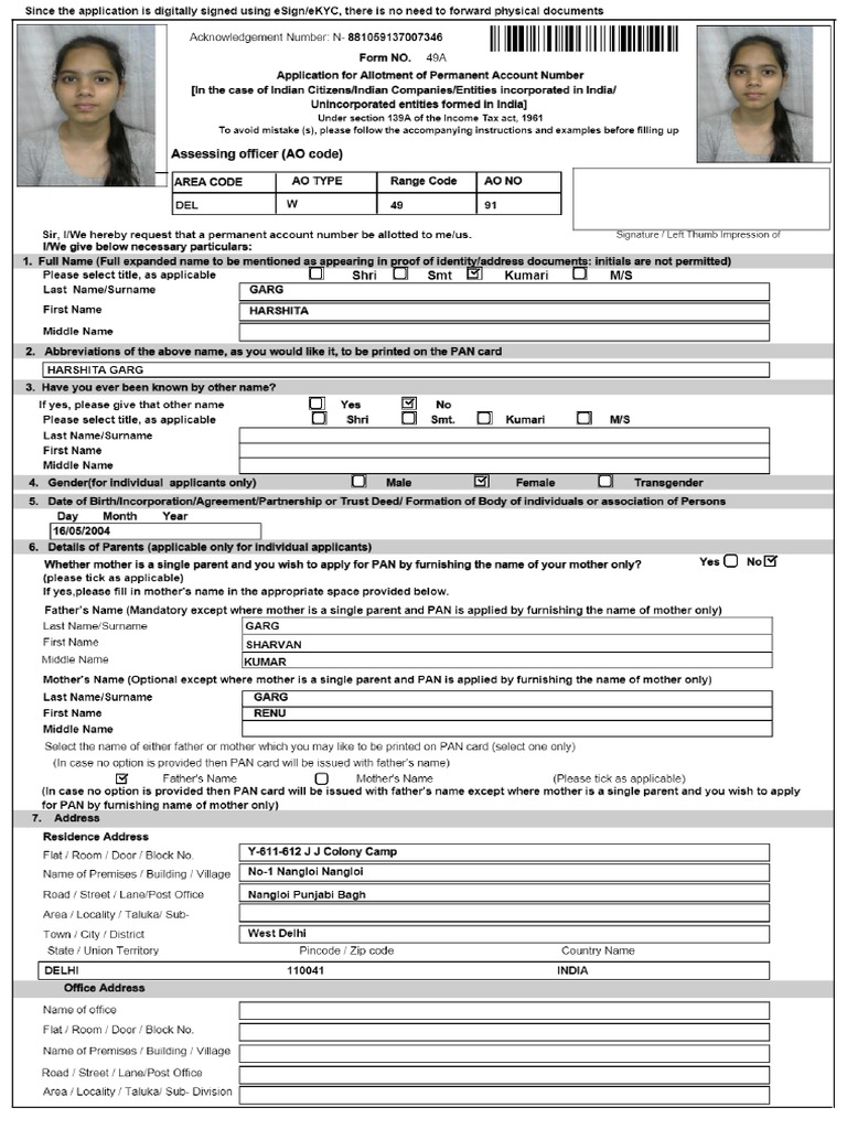 Pan Card Harshita | PDF