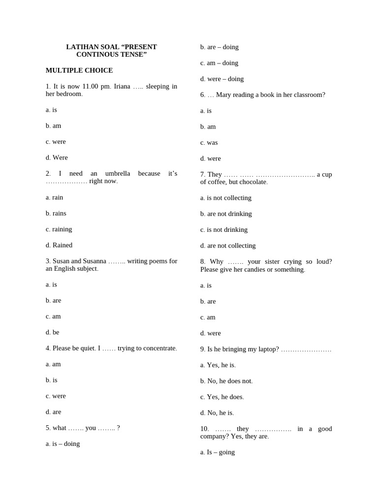Lat - Soal Continous Present Tense | PDF | Foods | Cuisine
