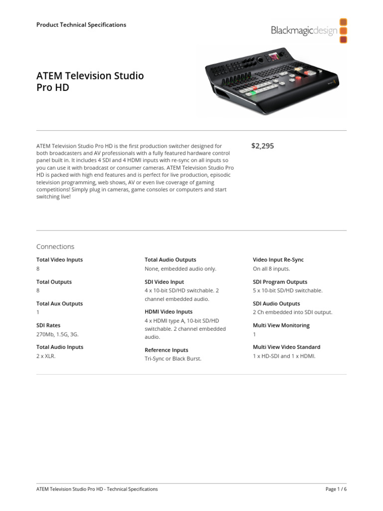 BlackMagic-atem specs-sheet | PDF | Video | Hdmi