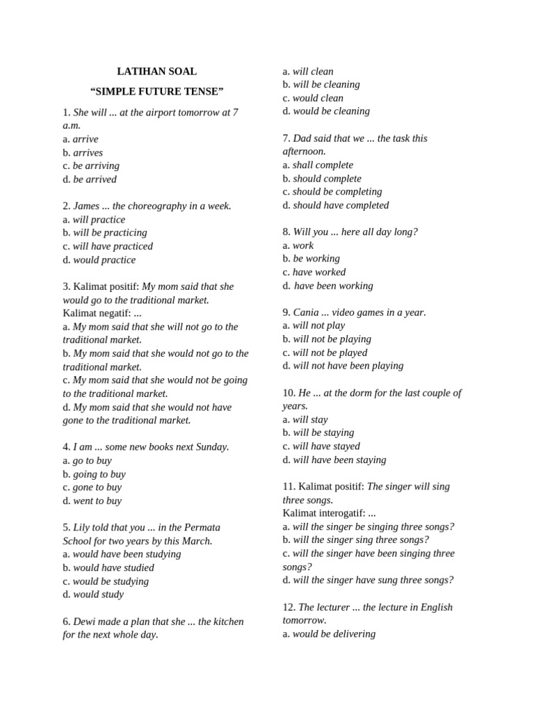 Lat - Soal Simple Future Tense | PDF