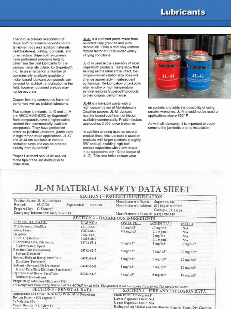 JL-M Lubricant Safety Data Sheet For SMX Supernuts | PDF | Lubricant ...
