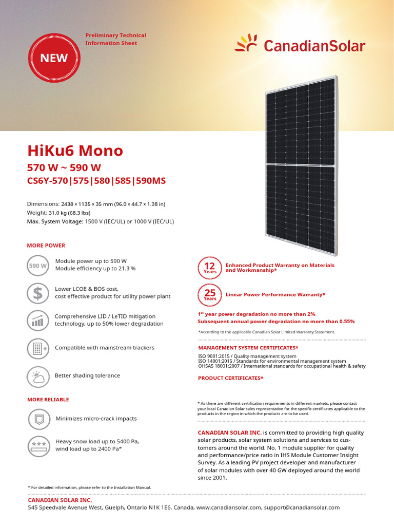Canadian Solar 590W Module Overview | PDF | Solar Panel | Sustainable ...