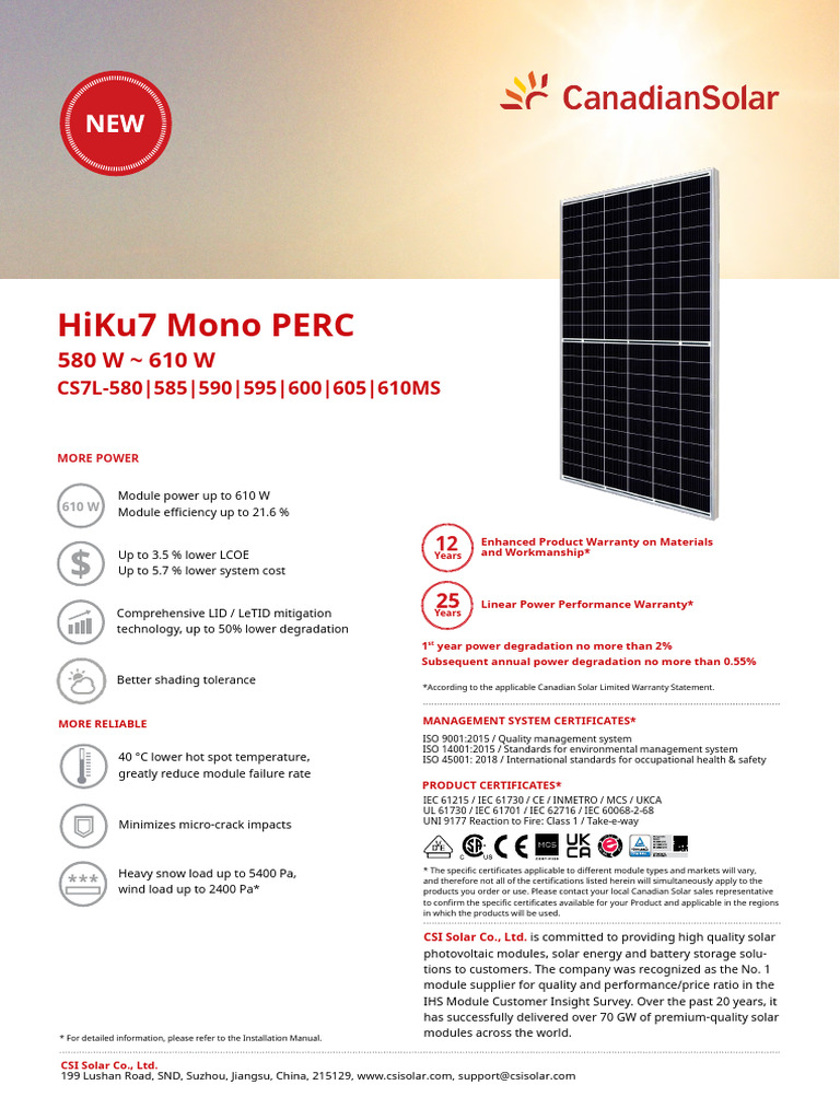 Canadian Solar 580W-610W Datasheet | PDF | Solar Panel | Solar Power