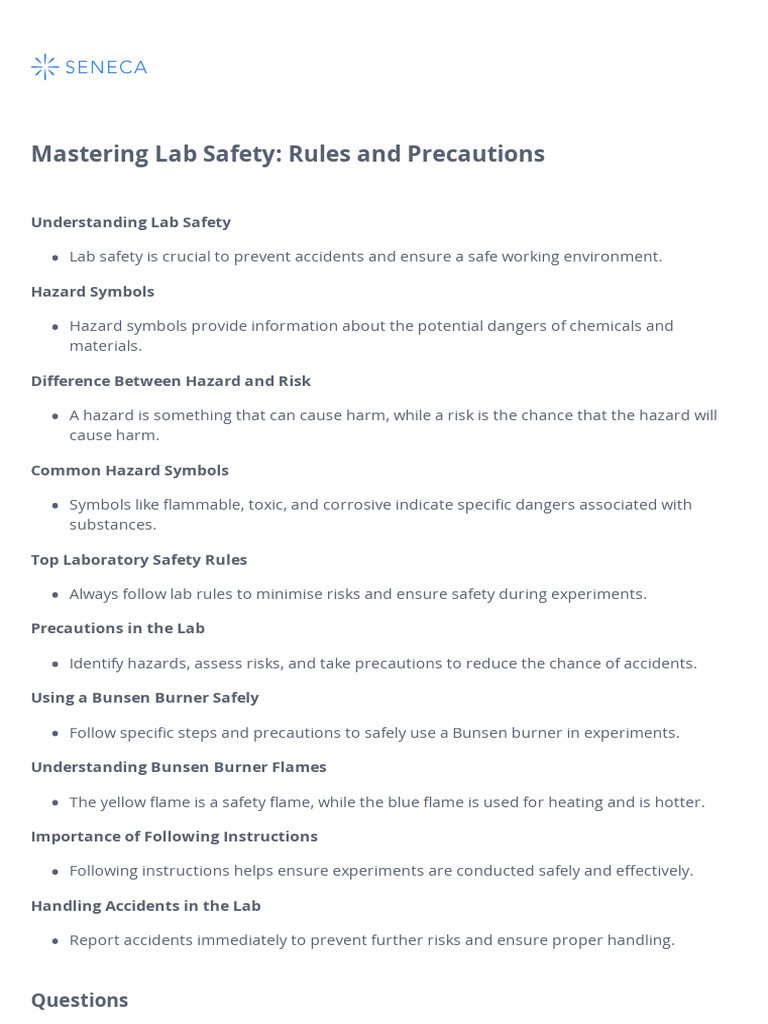 Mastering Lab Safety Rules and Precautions | PDF | Hazards | Risk