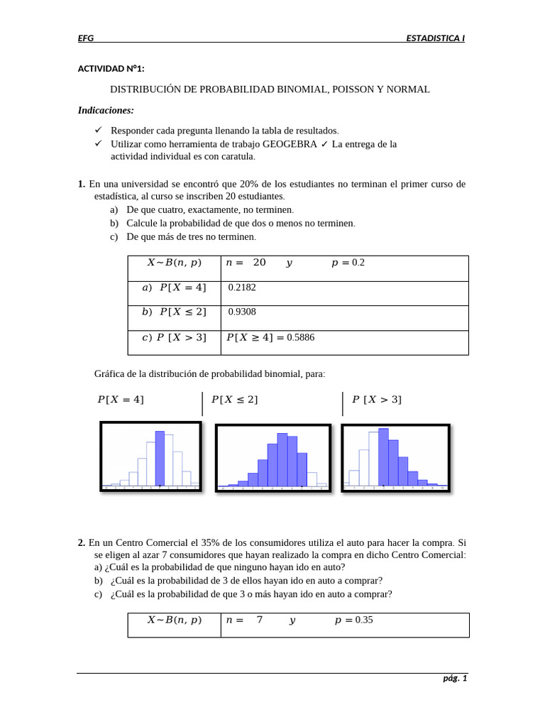 Distribución Probabilidad Binomial-Poisson y Normal TAREA | PDF | Distribución de veneno ...
