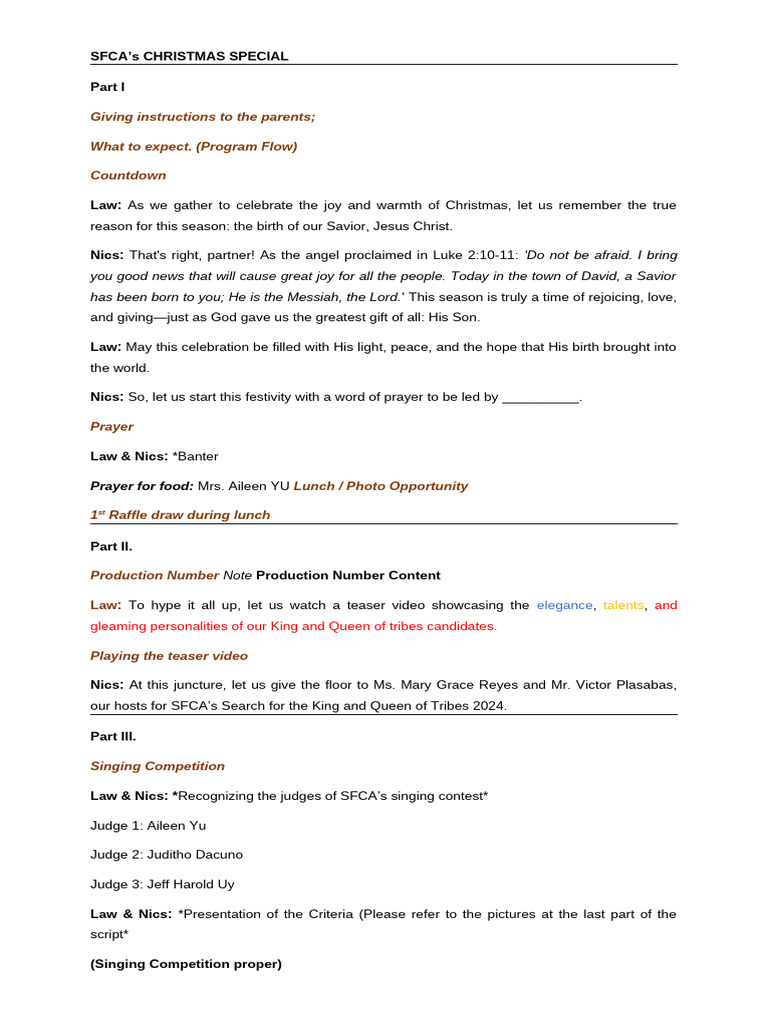 SFCA CHRISTMAS PARTY script | PDF | Jesus