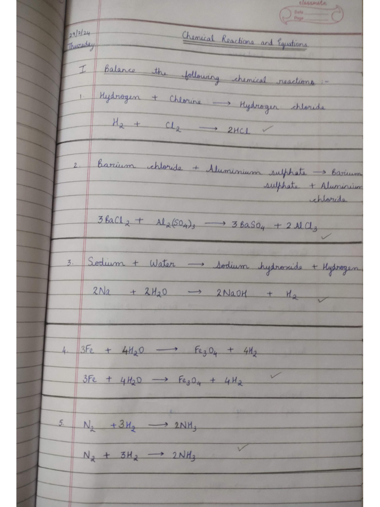 Chemical Equations and Reactions Notes | PDF