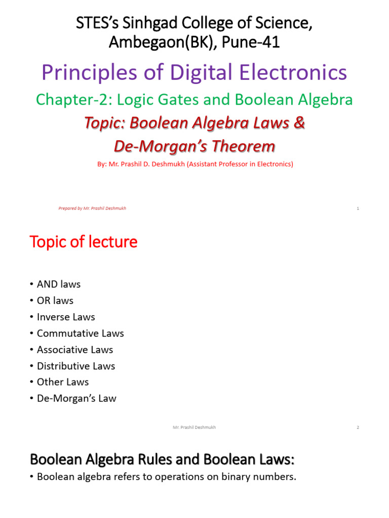 CH-2.2 Boolean Algebra and DeMorgans Theorem | PDF | Mathematical ...