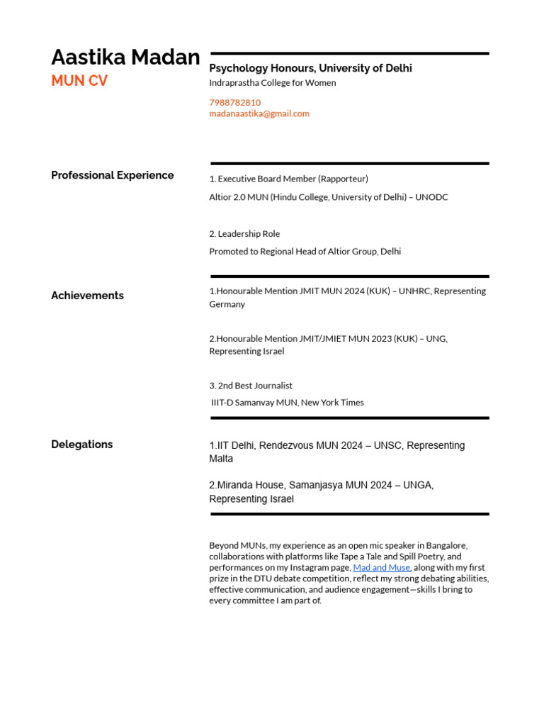 MUN Experience and Achievements Summary | PDF