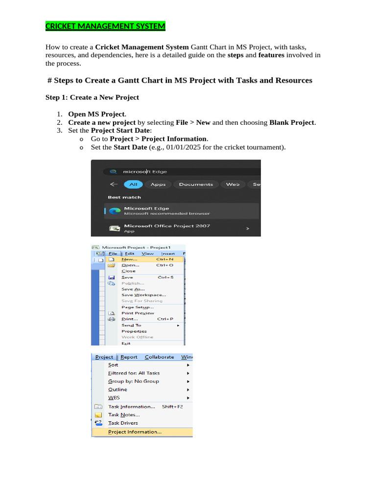 How To Create A Cricket Management System Gantt Chart in MS Project | PDF | Workload | Computing