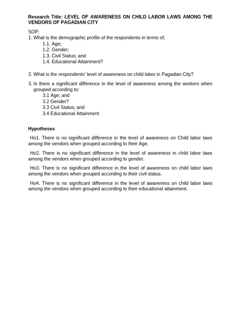 RESEARCH Sample Titles SOP Hypotheses | PDF | Academic Integrity ...