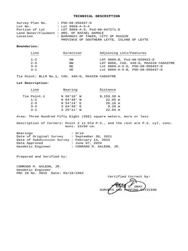 Technical Description: Boundaries | PDF | Surveying | Geography