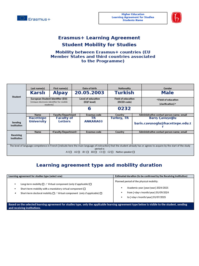 Learning Agreement - KA131 - During Mobility Sil Başta Son Hali | PDF | Academic Degree