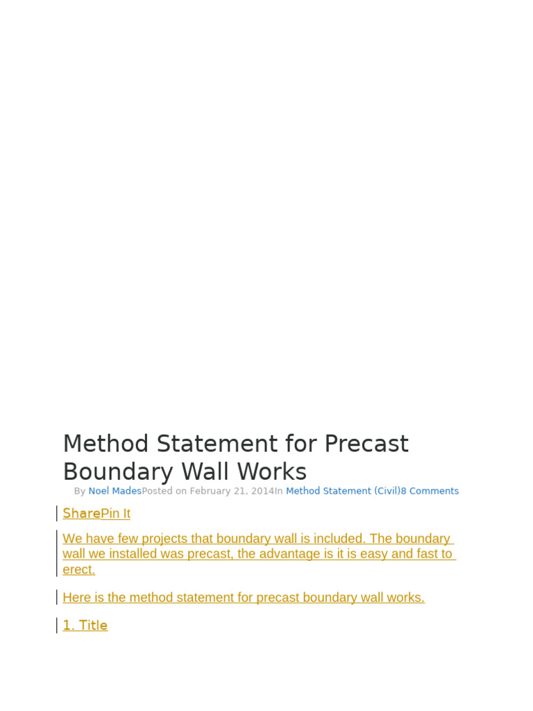 Method Statement For Precast Boundary Wall Works | PDF | Crane (Machine ...