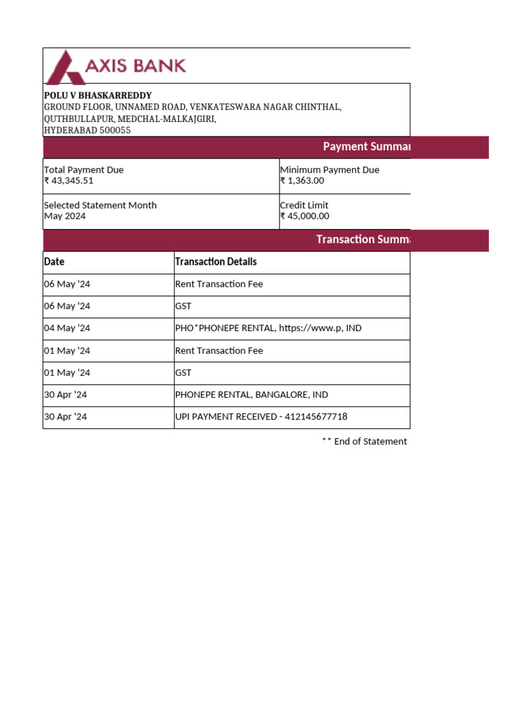Rent Payment Summary | PDF
