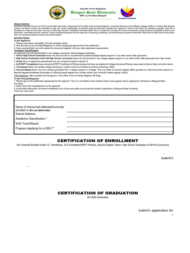 BSU Enrollment Certification Instructions | PDF | Privacy