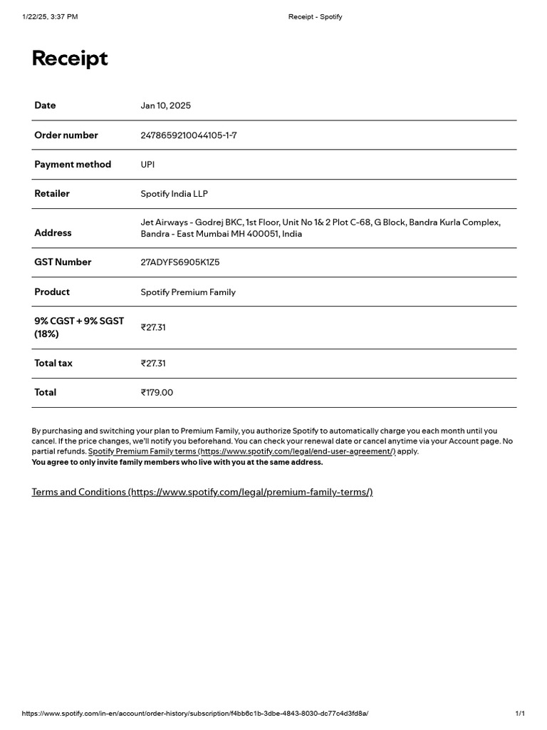 Receipt - Spotify 3 | PDF