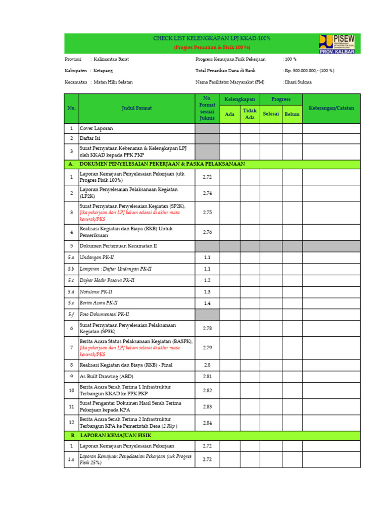 Checklist Kelengkapan LPJ KKAD-100% PDF | PDF