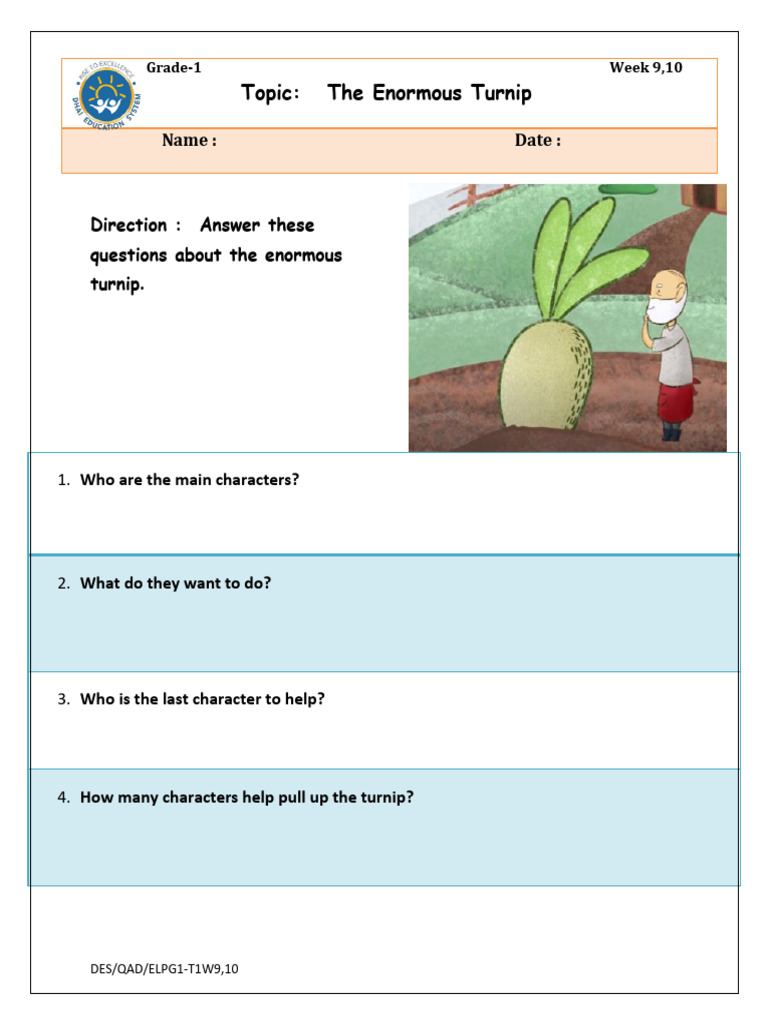 Enormous Turnip and Animal Nutrition Worksheets | PDF