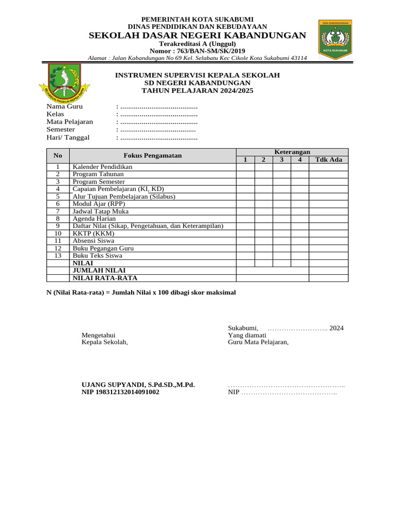 GURU MAPEL INSTRUMEN SUPERVISI 2024-2025 | PDF